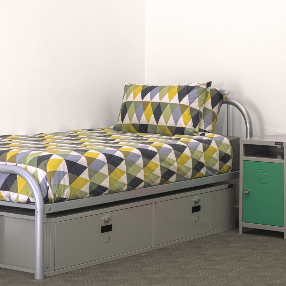 Steel single bed with storage store