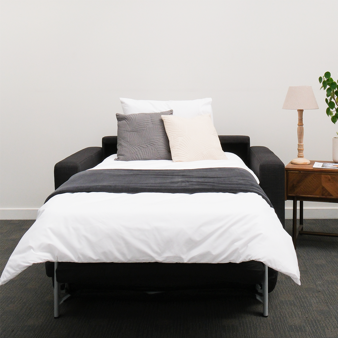 Makers Single Sofa Bed - Charcoal Fabric - Vendella NZ